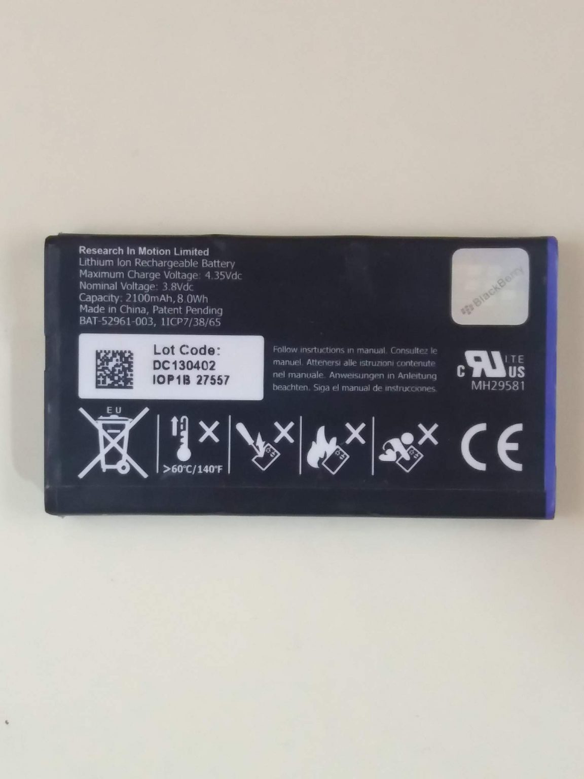 100% Original BlackBerry Q10 Battery Replacement